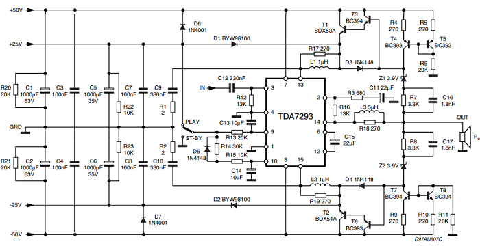 TDA7293V Audio Amplifier: Datasheet, Pinout, and Application Circuits