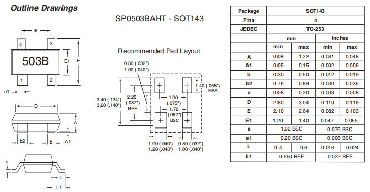 SP0503BAHT TVS Diode Arrays: Circuit, Pinout, and Datasheet